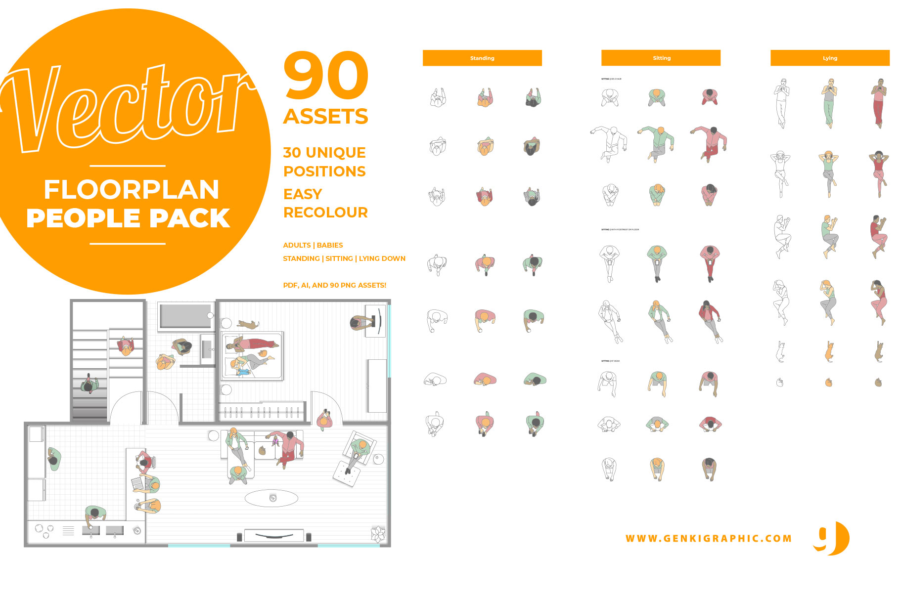 Vector Floorplan Assets - People Pack #1 | Genki Graphic